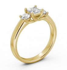 Three Stone Princess Sweeping Prongs Trilogy Ring 18K Yellow Gold ...