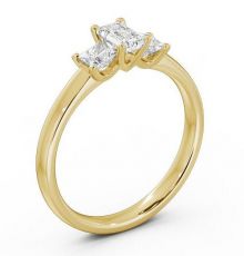 Three Stone Emerald And Princess 0.70ct Diamond Ring 18K Yellow Gold ...