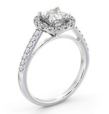 Halo Princess Diamond Round Cluster Engagement Ring 18K White Gold ...
