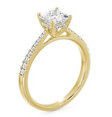 Princess Ring 18K Yellow Gold Solitaire And Diamond Set Rail | Lorel ...