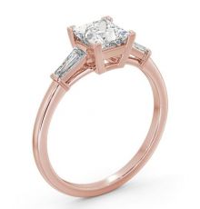 Princess Ring 9K Rose Gold Solitaire With Tapered Baguette Side Stones ...