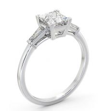 Princess Ring 18K White Gold Solitaire Tapered Baguette Side Stones ...