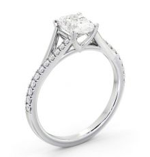 Oval Ring 18K White Gold Solitaire With Offset Side Stones | Lorel Diamonds