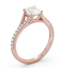 Oval Ring 18K Rose Gold Solitaire With Offset Side Stones | Lorel Diamonds