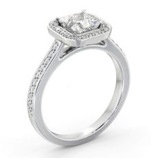 Princess Diamond With Channel Set Halo Engagement Ring 18K White Gold ...
