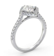 Halo Princess Diamond With Rotated Head Engagement Ring 18K White Gold ...
