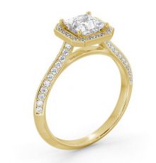 Halo Princess Diamond With Knife Edge Band Ring 18K Yellow Gold | Lorel ...