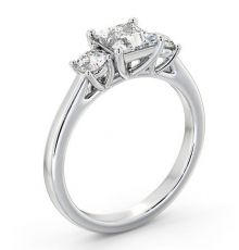Three Stone Princess With Round Diamond Trilogy Ring 18K White Gold ...