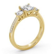Three Stone Princess And Round Ring 18K Yellow Gold With Side Stones ...