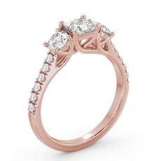Three Stone Princess And Round Ring 9K Rose Gold With Side Stones ...
