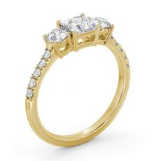 Three Stone Princess And Round Ring 18K Yellow Gold With Side Stones ...