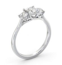 Three Stone Princess And Round Diamond Trilogy Ring 18K White Gold ...