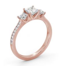 Three Stone Princess Trilogy Ring 9K Rose Gold With Side Stones | Lorel ...