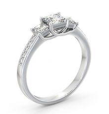 Three Stone Princess Diamond Trilogy Ring 18K White Gold With Channel ...