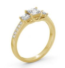 Three Stone Princess Diamond Trilogy Ring 18K Yellow Gold With Channel ...
